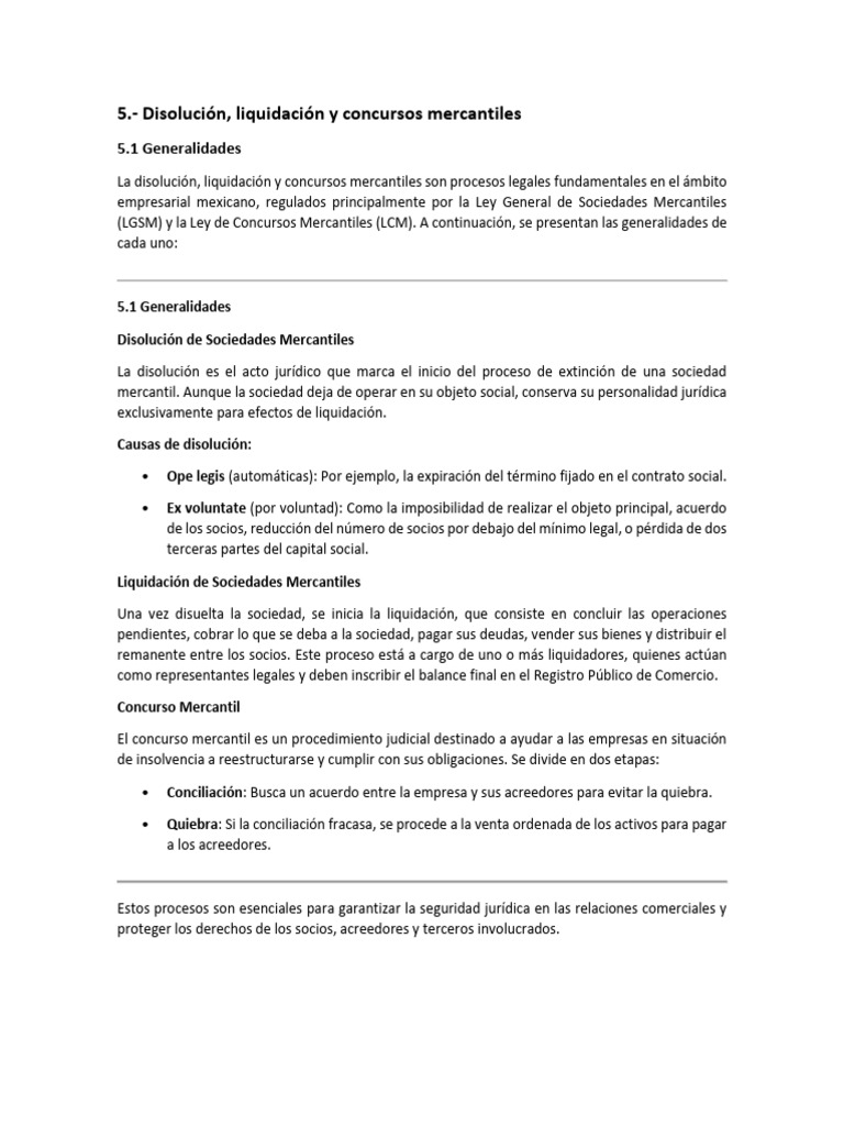 Disolución, Liquidación y Concursos Mercantiles | PDF