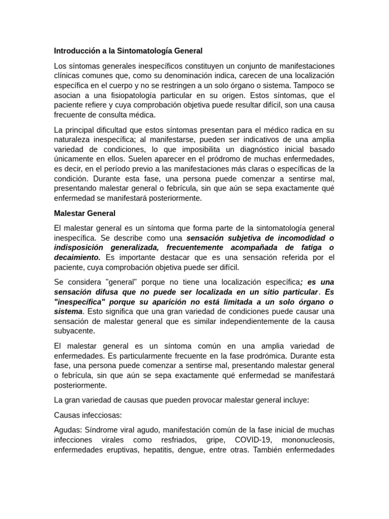 Sintomatología General: Malestar y Astenia | PDF | Termorregulación ...