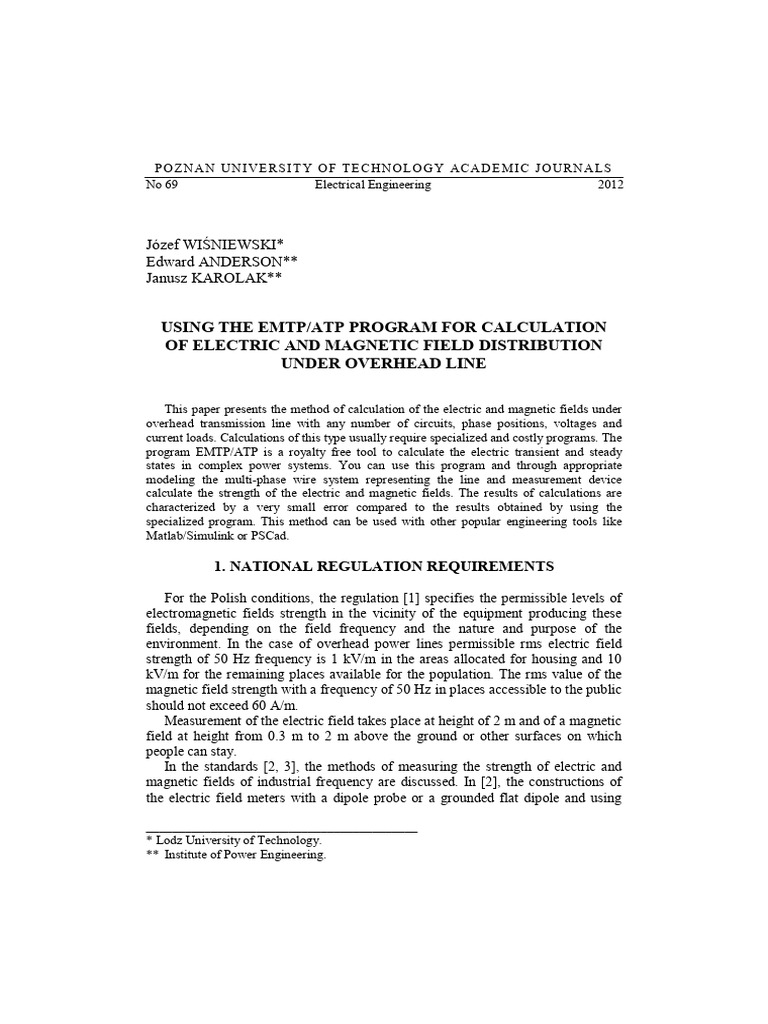 EMTP/ATP for Electric Field Calculations | PDF | Electric Power ...