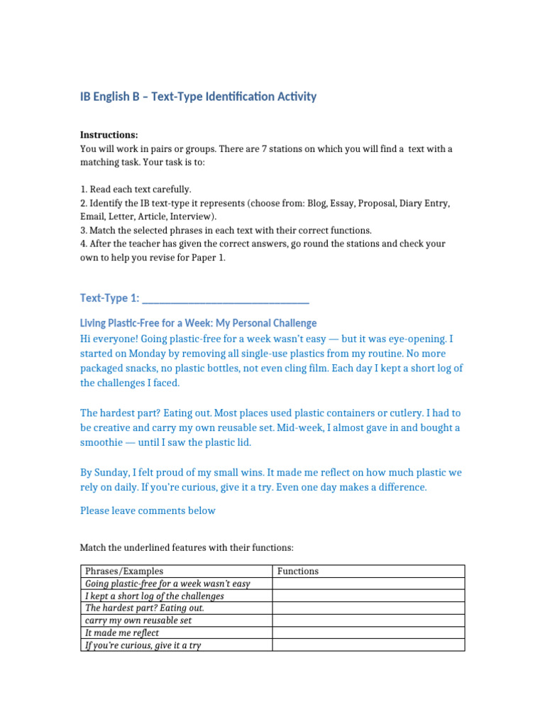 IB English B Text-Type Identification Guide | PDF | Libraries | Learning