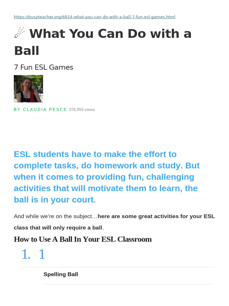 Things You Can Do With A Ball | PDF | English As A Second Or Foreign ...