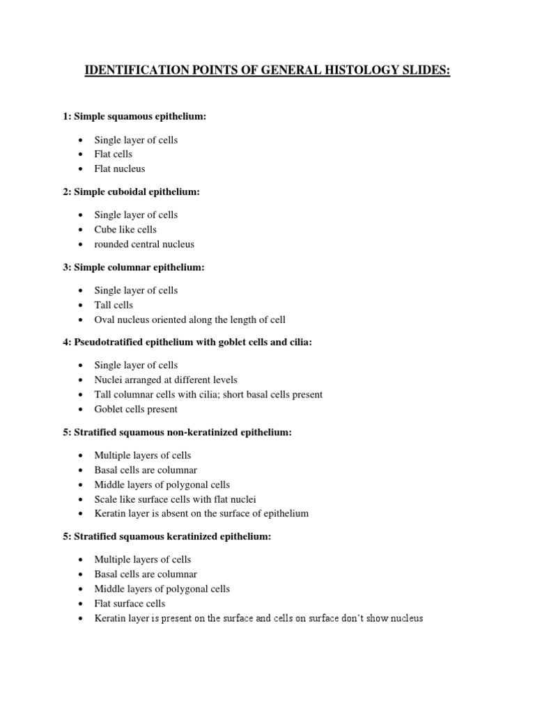 1st Year Histology, Id Points by DR Roomi | PDF | Epithelium | Tissue (Biology)