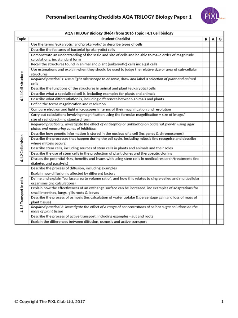 PLC Trilogy Biology Paper 1 | PDF | Cell (Biology) | Cellular Respiration