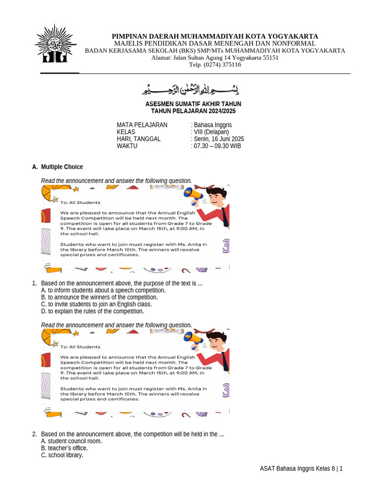 SOAL ASAT B INGGRIS KELAS 8 | PDF | Bali | Camping