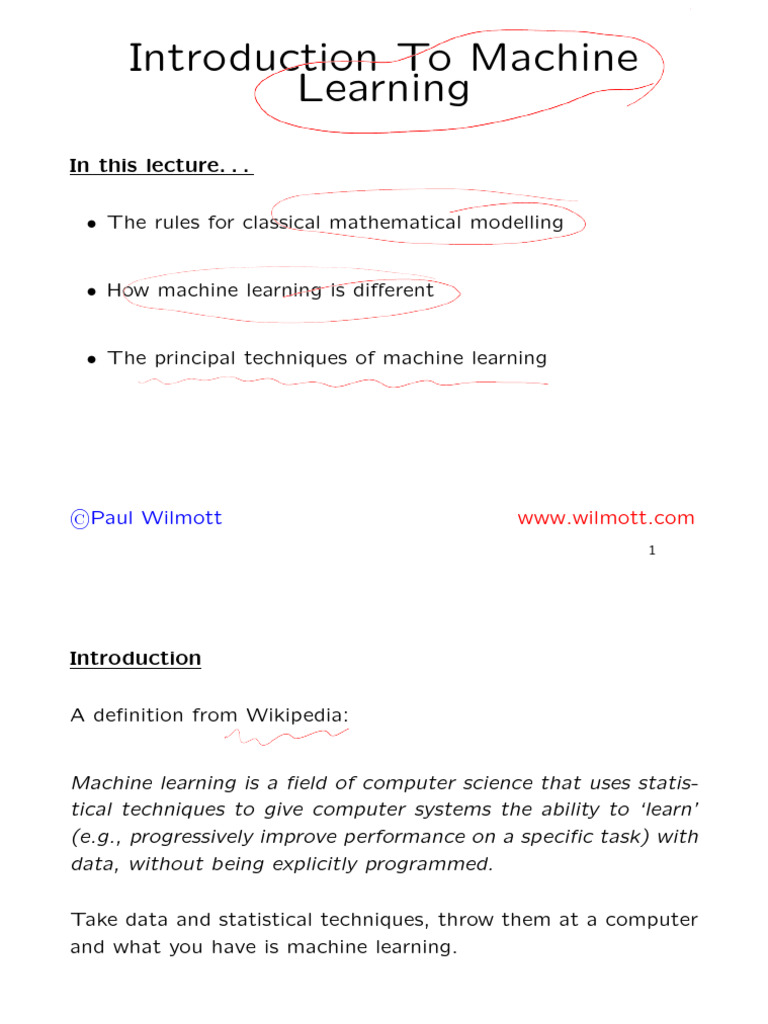CQF - ML - 1 - Introduction - Annotated | PDF | Support Vector Machine | Machine Learning