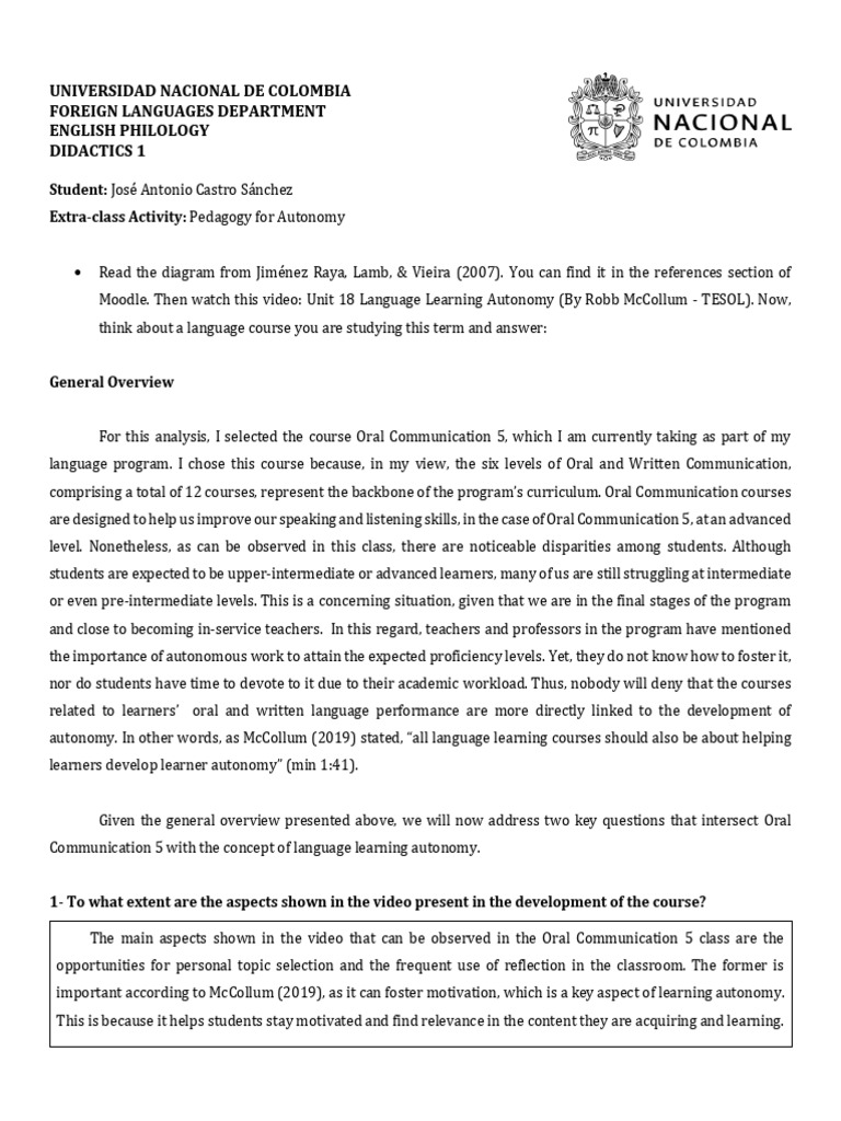 Pedagogy For Autonomy - Antonio Castro | PDF | Learning | Autonomy