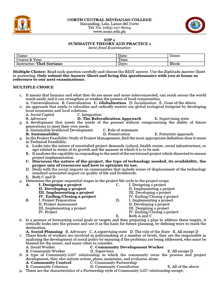 STP 1 Semi-Final Exam Answer Key | PDF | Statistics