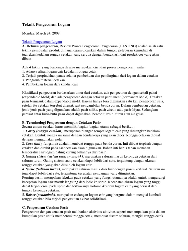 Teknik Pengecoran Logam | PDF