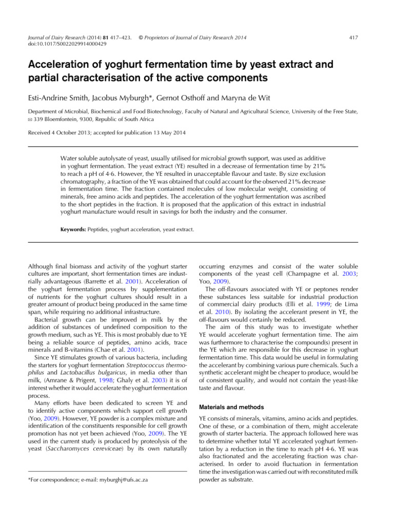 03.smith 2014 - Yeast Extract Yoghurt Fermentation | PDF | Leucine ...