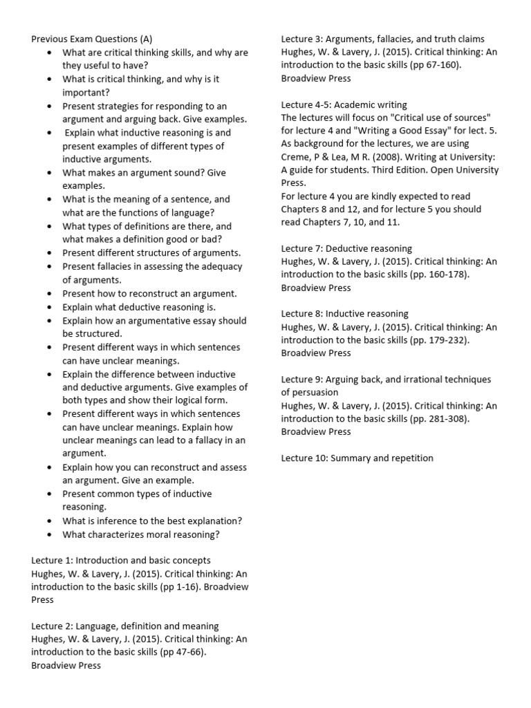 Critical Thinking Reviewer | PDF | Argument | Logical Consequence