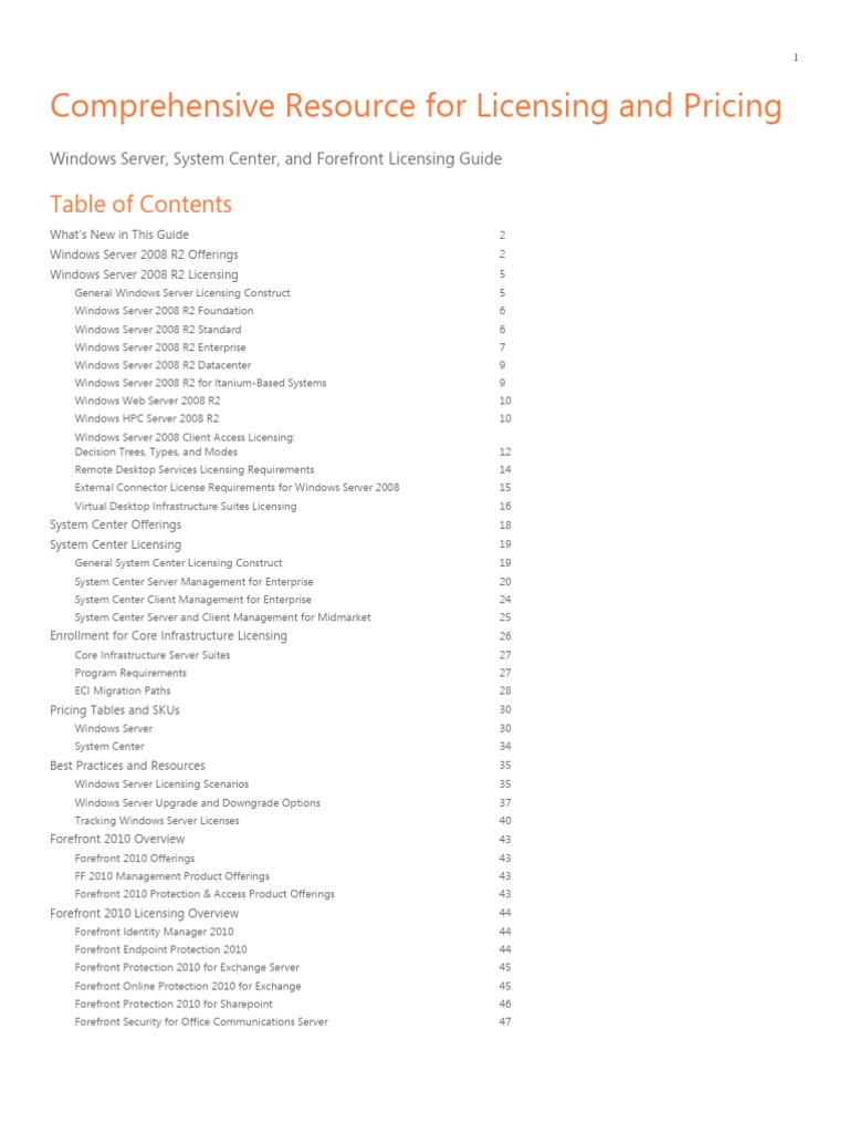 Windows Server System Center and Forefront Pricing and Licensing Guide ...