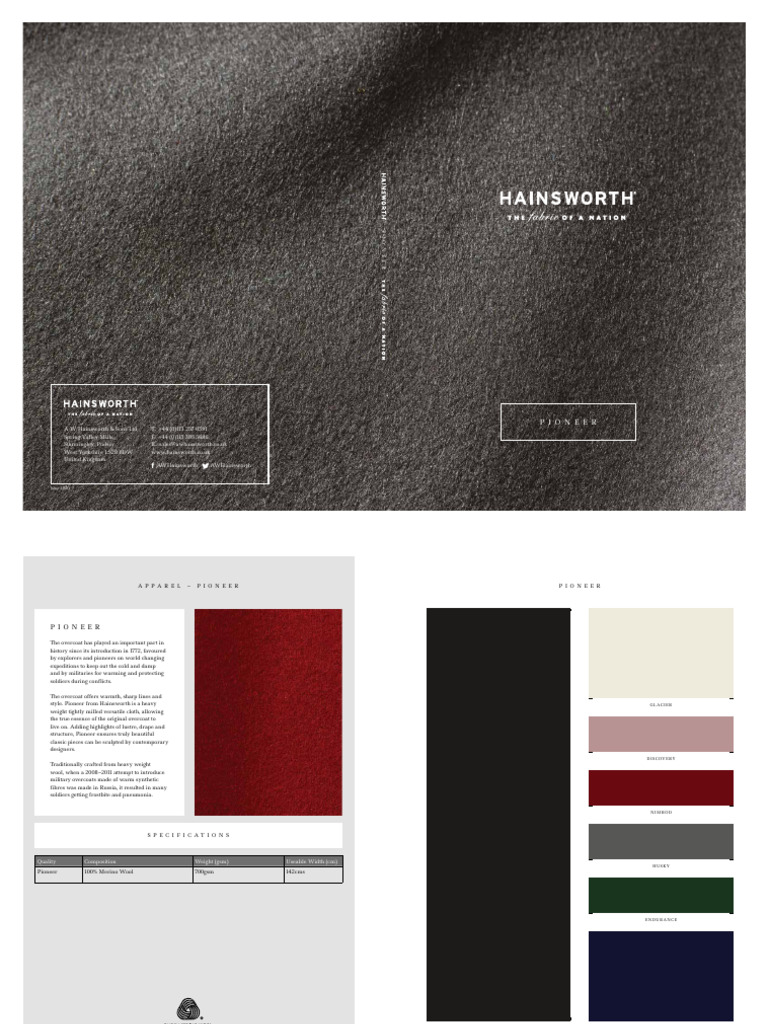 Hainsworth Pioneer Shade Card | PDF | Wool | Fibers