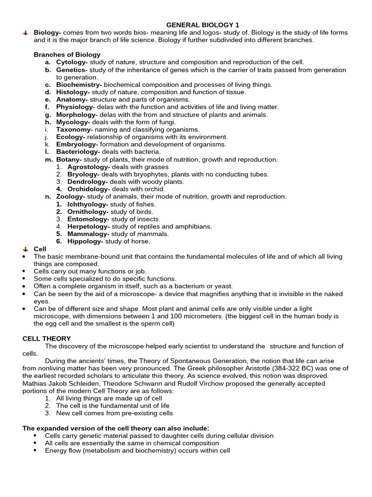 General Biology 1 Outline | PDF | Cell (Biology) | Biology