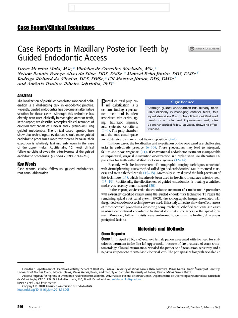 Case Reports in Maxillary Posterior Teeth by Guided Endodontic Access ...