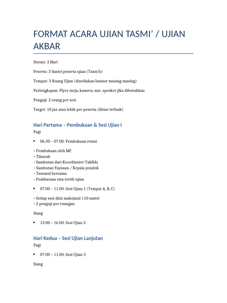 Format Penilaian Ujian Tasmi' 2023 | PDF
