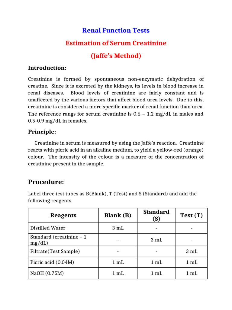 Estimation of Creatinine | PDF | Creatinine | Kidney