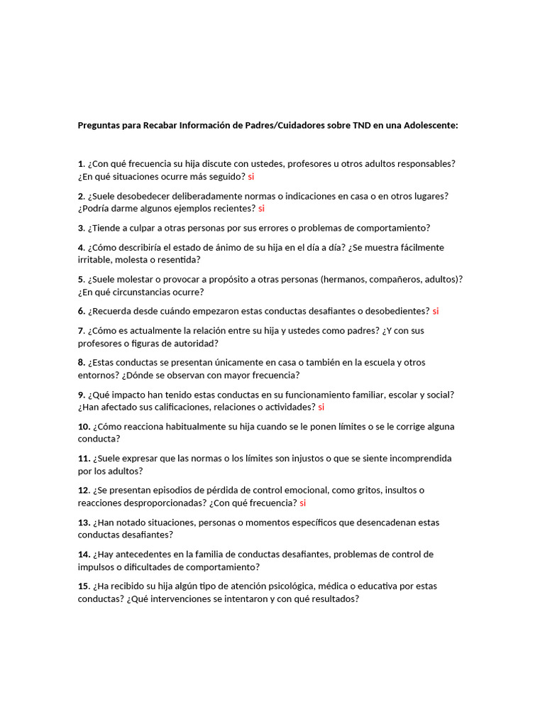 Preguntas para Recabar Información TND | PDF | Sicología | Ciencias del ...