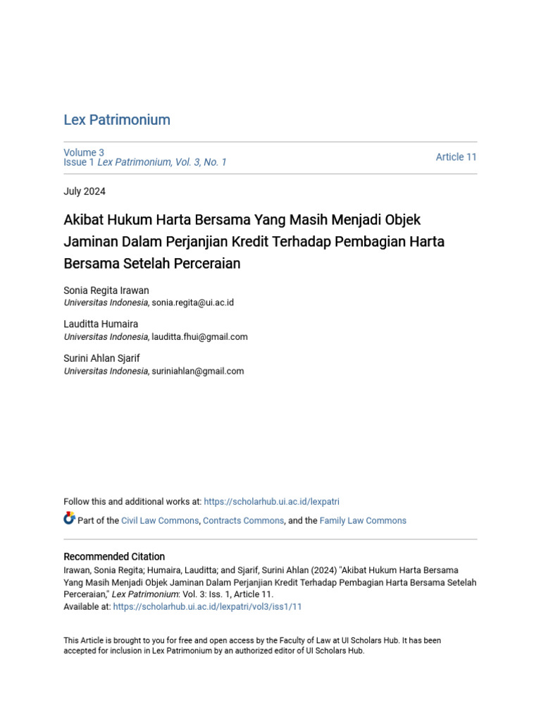 Akibat Hukum Harta Bersama Yang Masih Menjadi Objek Jaminan Dalam | PDF