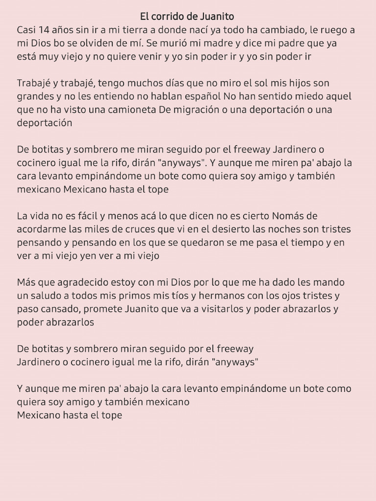 El Corrido de Juanito Letra | PDF