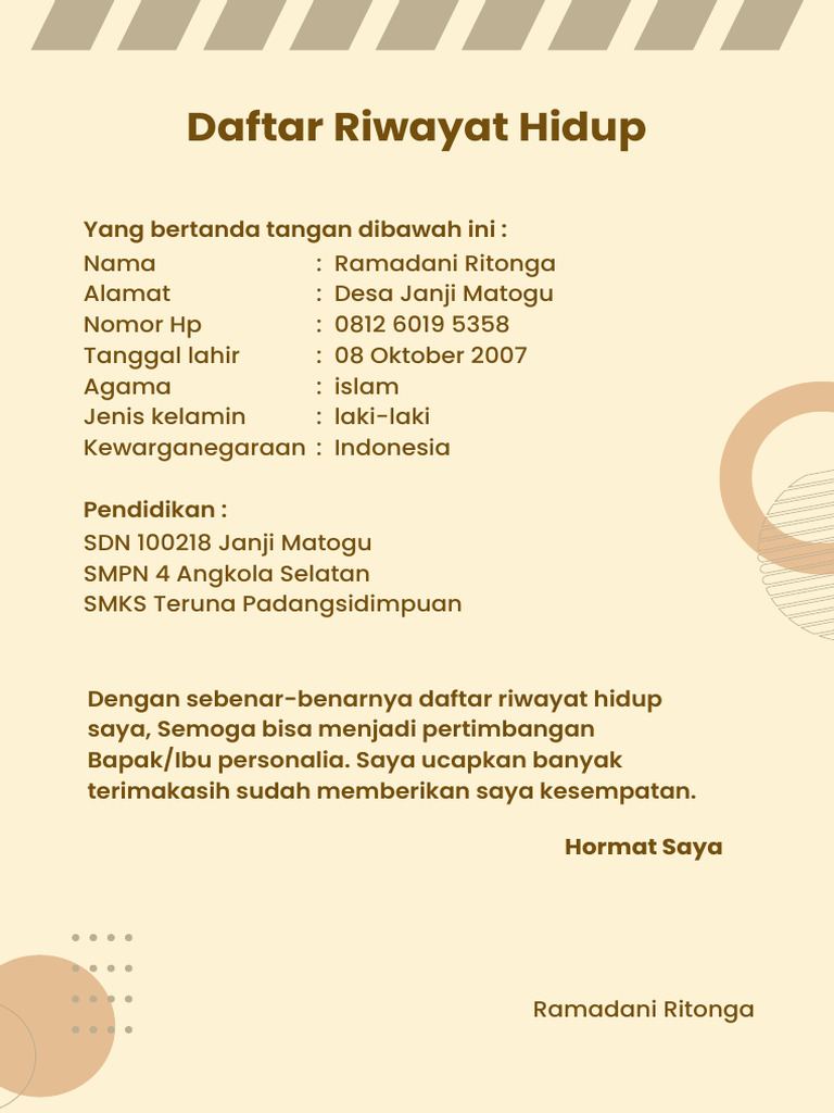 Daftar Riwayat Hidup Ramadani Ritonga | PDF