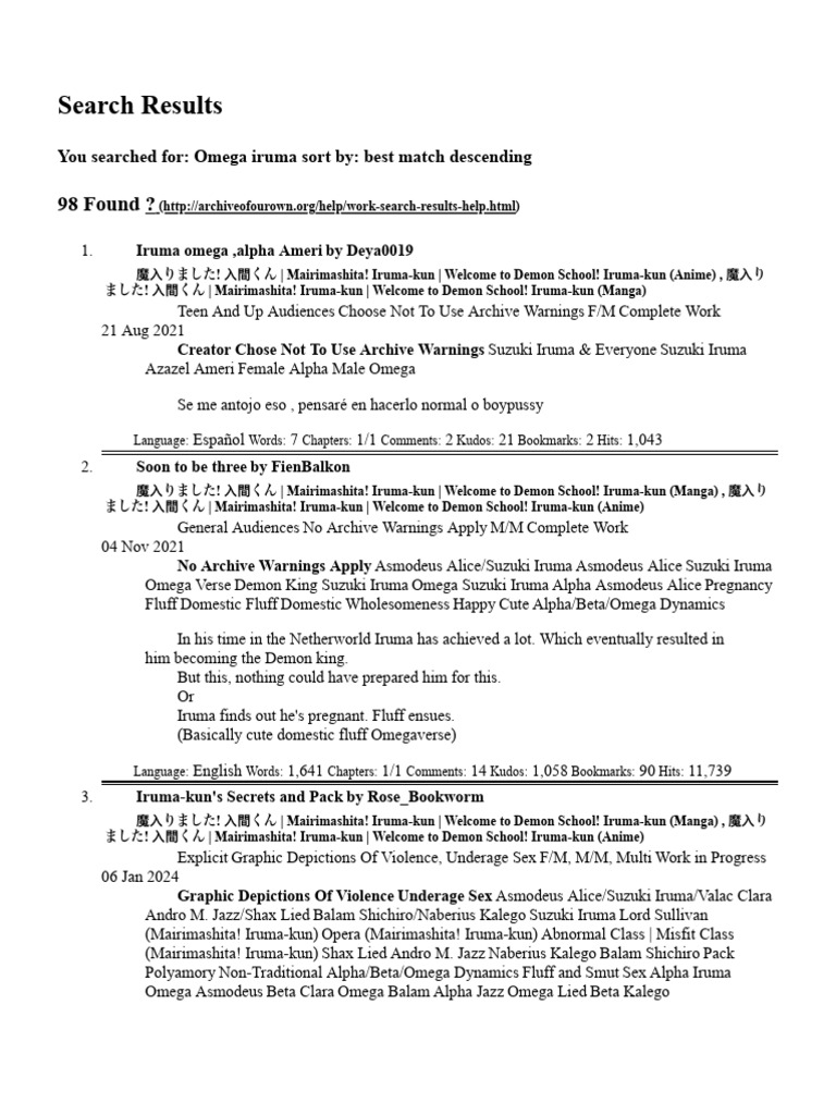 Works Matching 'Omega Iruma' - Archive of Our Own | PDF