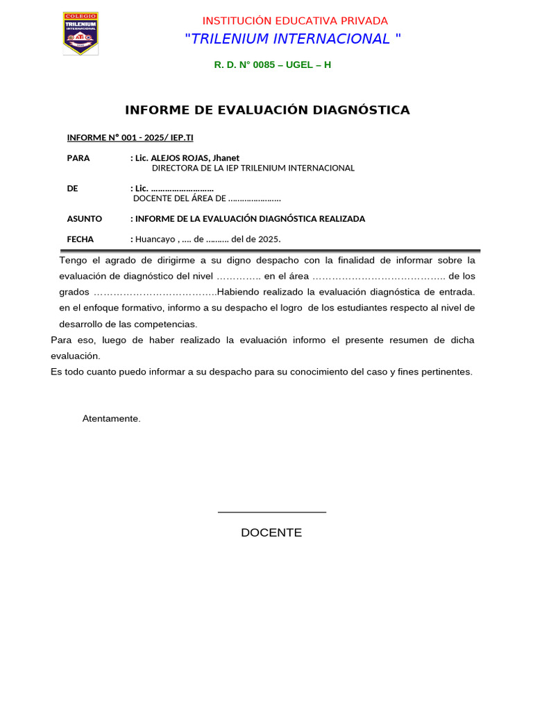 Modelo-Informe Evaluacion Diagnóstica | PDF | Aprendizaje