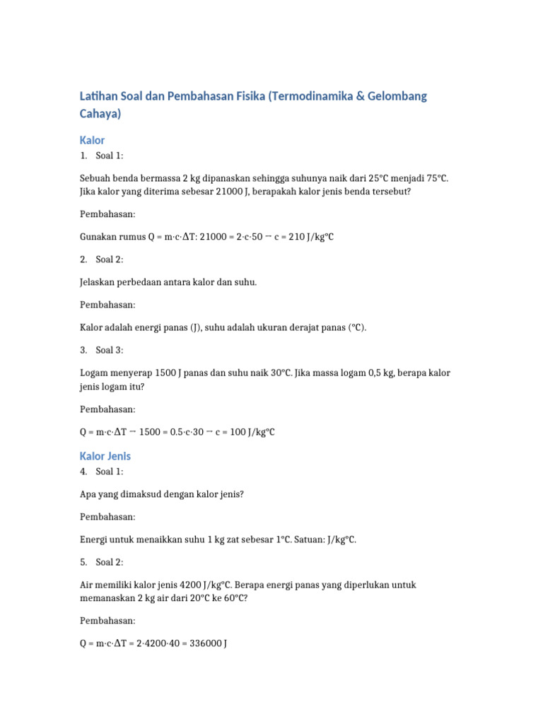 Latihan Soal Termodinamika Gelombang Cahaya Lengkap | PDF