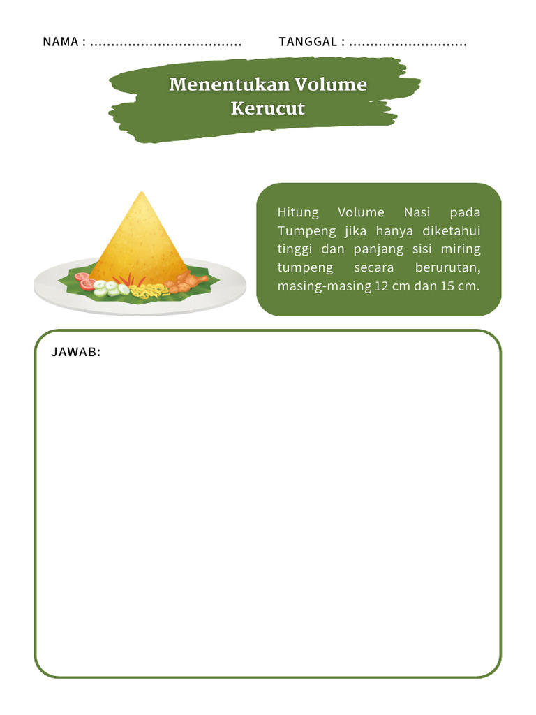 Menentukan Volume Kerucut Lembar Kerja Matematika Kuning Putih Gaya Cat ...