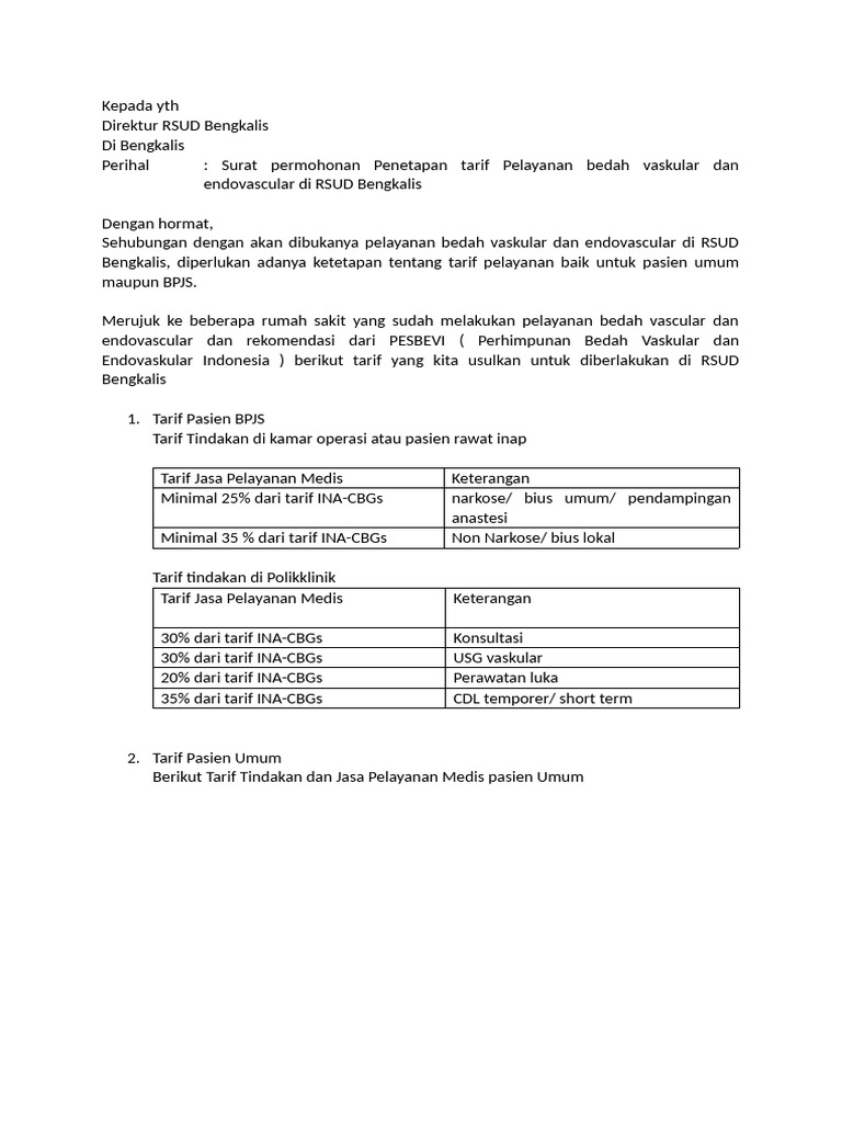 Pengajuan Tarif Bedah Vaskular OK | PDF