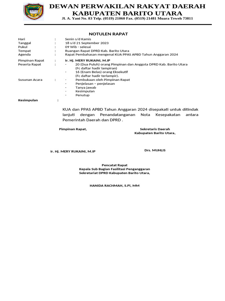 Notulen Rapat Pembahasan | PDF