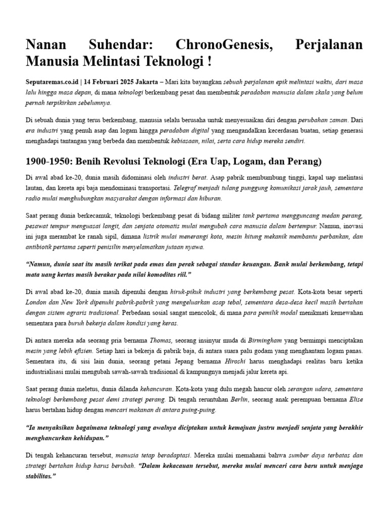 Nanan Suhendar - ChronoGenesis, Perjalanan Manusia Melintasi Teknologi ! - Seputaremas | PDF