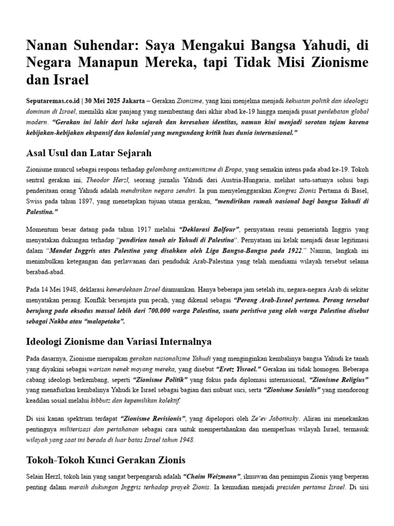 Nanan Suhendar_ Saya Mengakui Bangsa Yahudi, Di Negara Manapun Mereka, Tapi Tidak Misi Zionisme ...