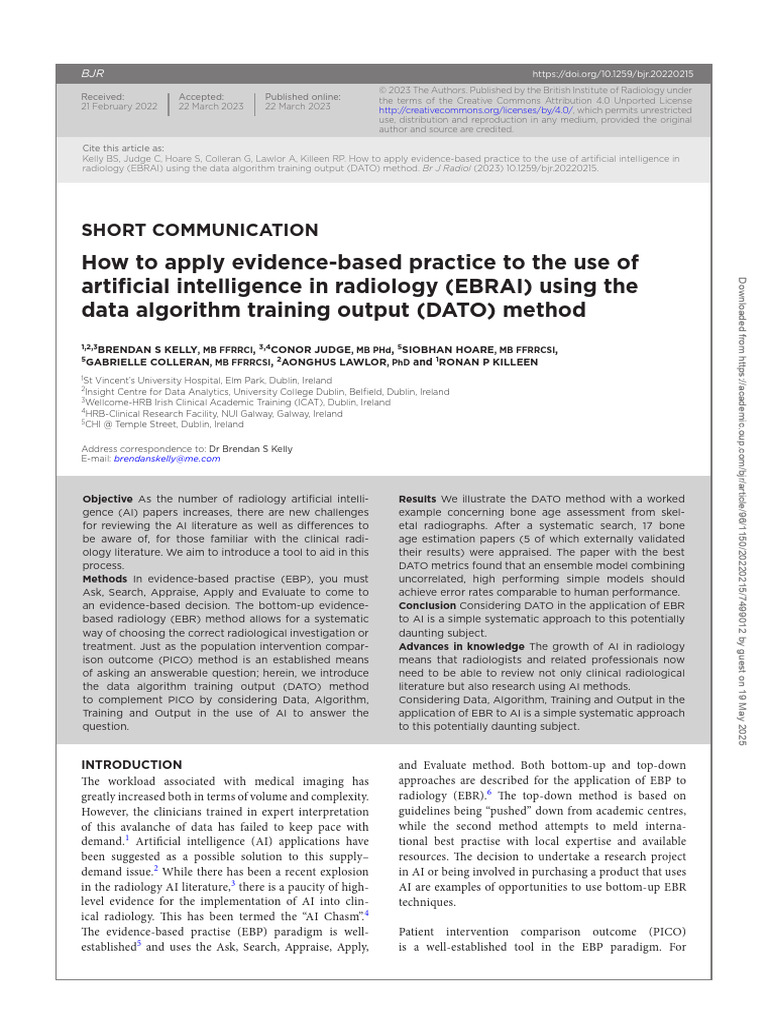 2023 How to apply evidence-based practice to the use of artificial intelligence in radiology ...