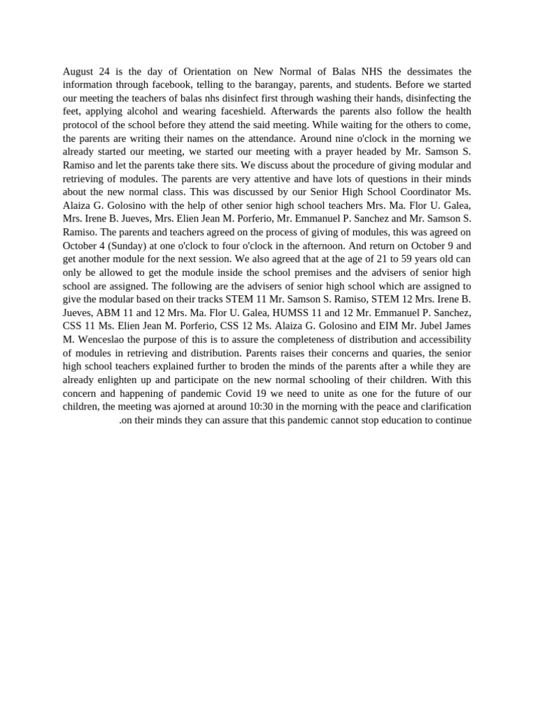 Narrative Report Senior High | PDF