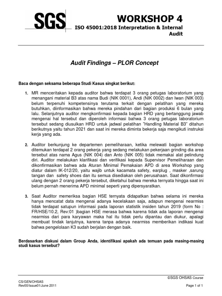 Day 2 - Workshop Training ISO 45001-2018 Audit Finding - PLOR | PDF