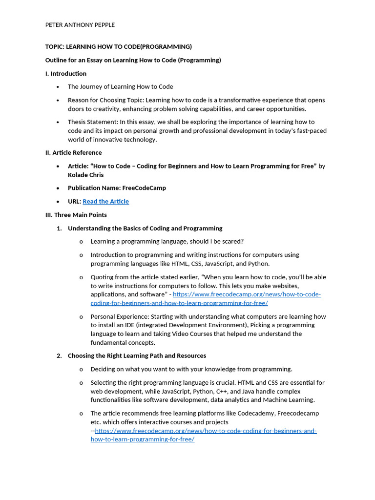 Reflection Topic - Peter Anthony-Week-4 - Modified | PDF | Computer ...