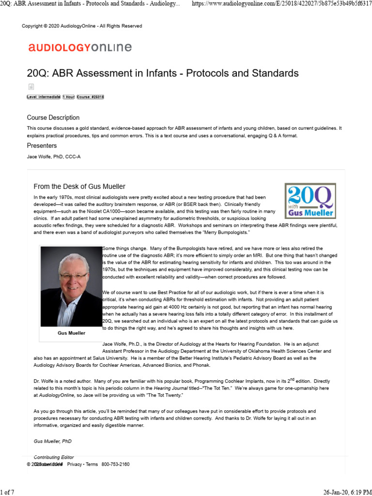 ABR Assessment in Infants - Protocols and Standards | PDF | Hearing ...