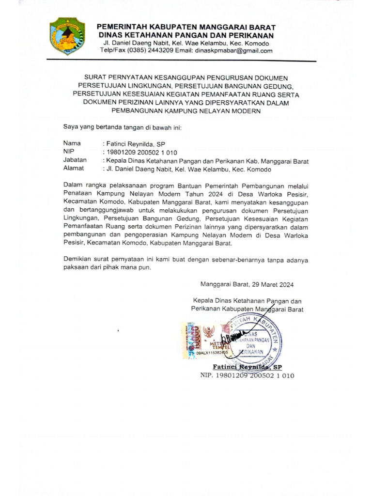 1e. Surat Pernyataan Kadis Pengurusan UKL-UPL Dan Bangunan Gedung | PDF