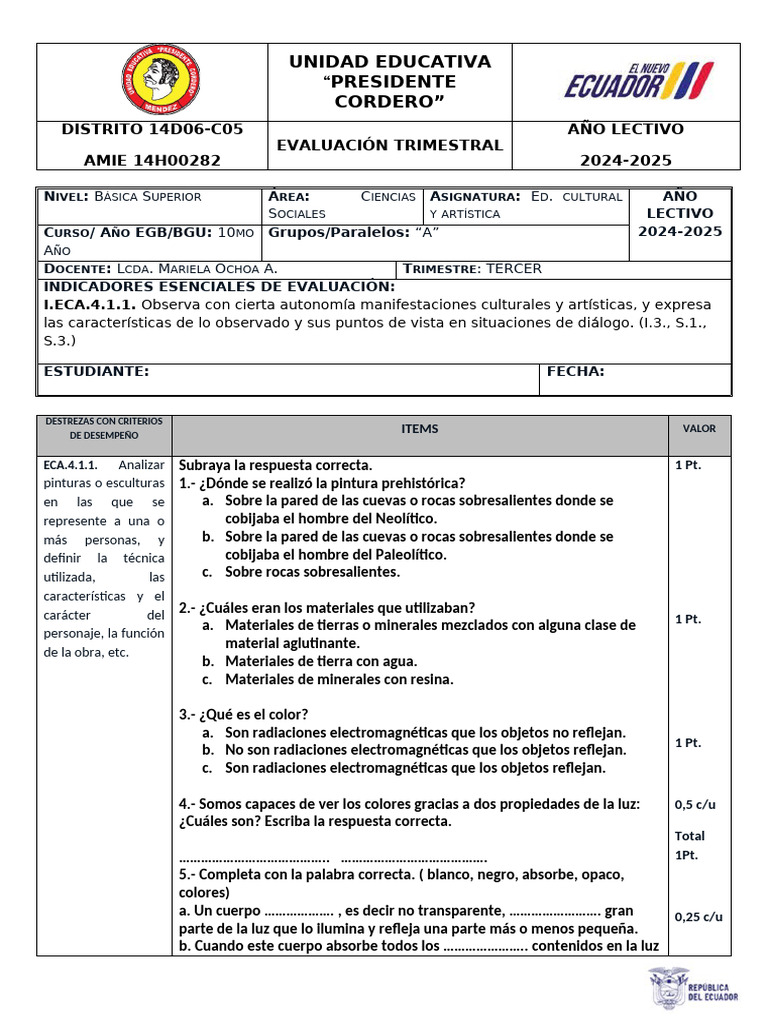 10mo Eca Exam. Trim. 3er Trim. | PDF | Color | Diseño gráfico