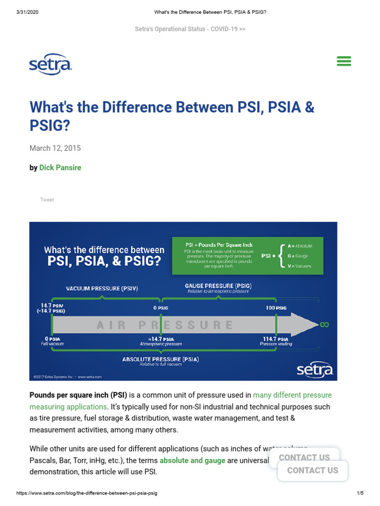 What's The Difference Between PSI, PSIA & PSIG | PDF | Pressure | Pressure Measurement