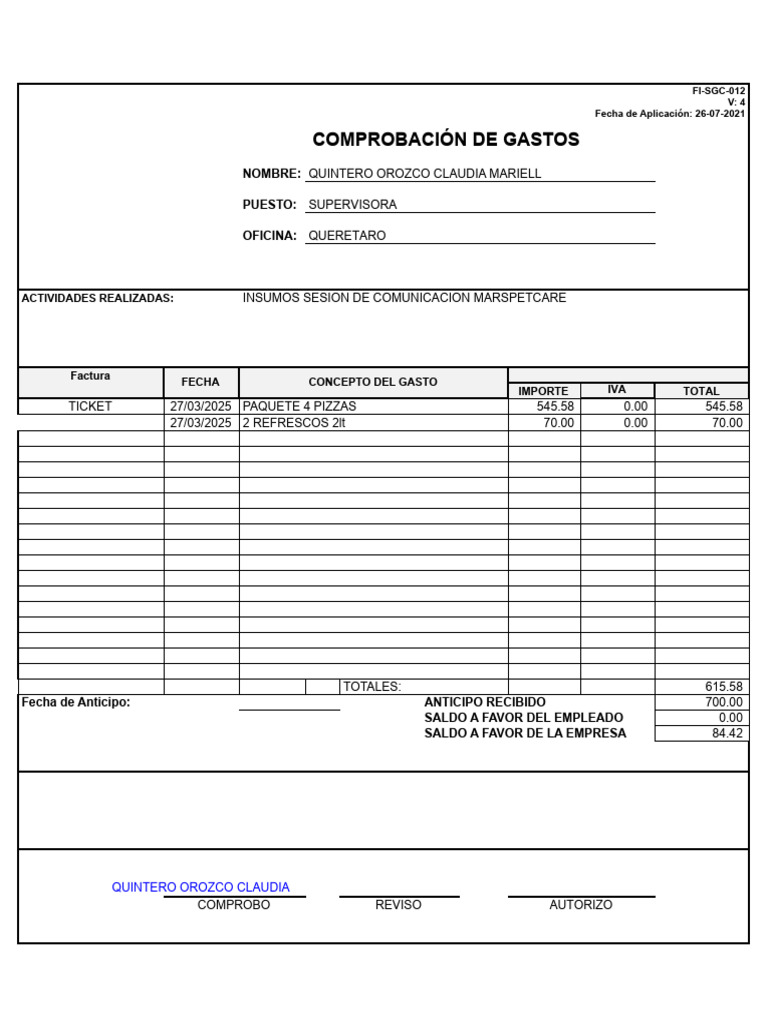 Comprobacion de Gastos - Marspet Insumos - Comprob Gtos | PDF