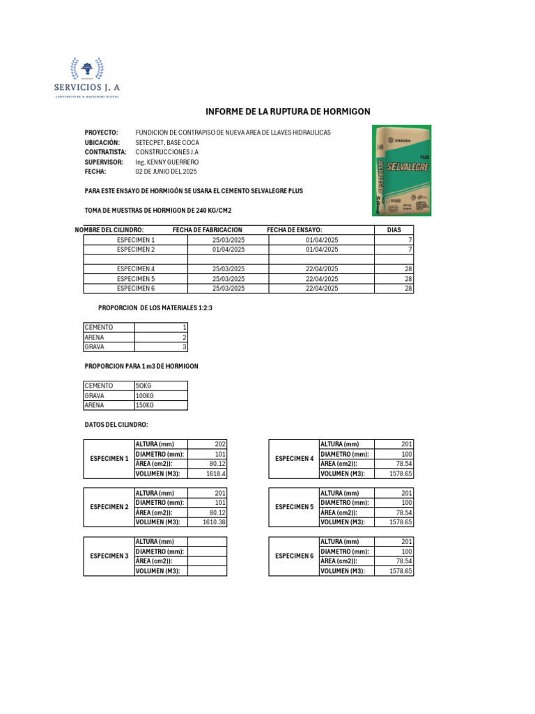 Informes de Muestra de Hormigon Hm. | PDF | Materiales | edificio