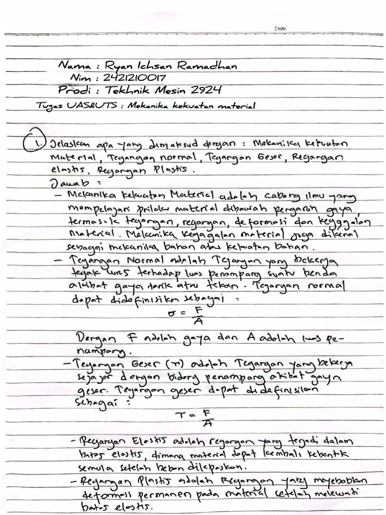 Tugas UTS&UAS Mekanika Kekuatan Material | PDF