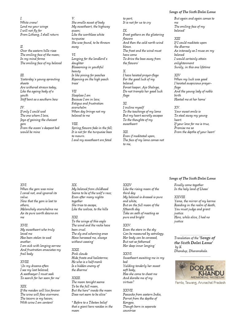 Poems of the Sixth Dalai Lama | PDF