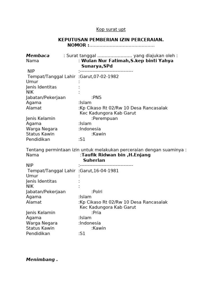 Surat Ijin Atasan Wulan Kesehatan | PDF