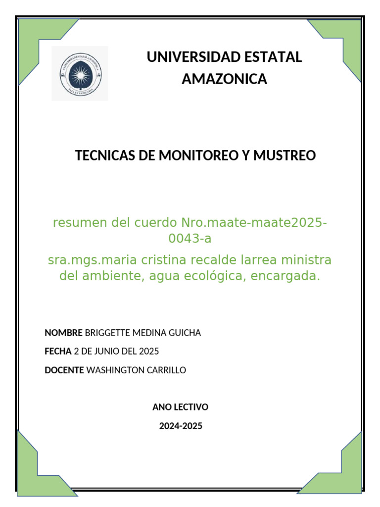 Deber de Tecnicas de Monitoreo y Muestreo | PDF | Entorno natural | Residuos