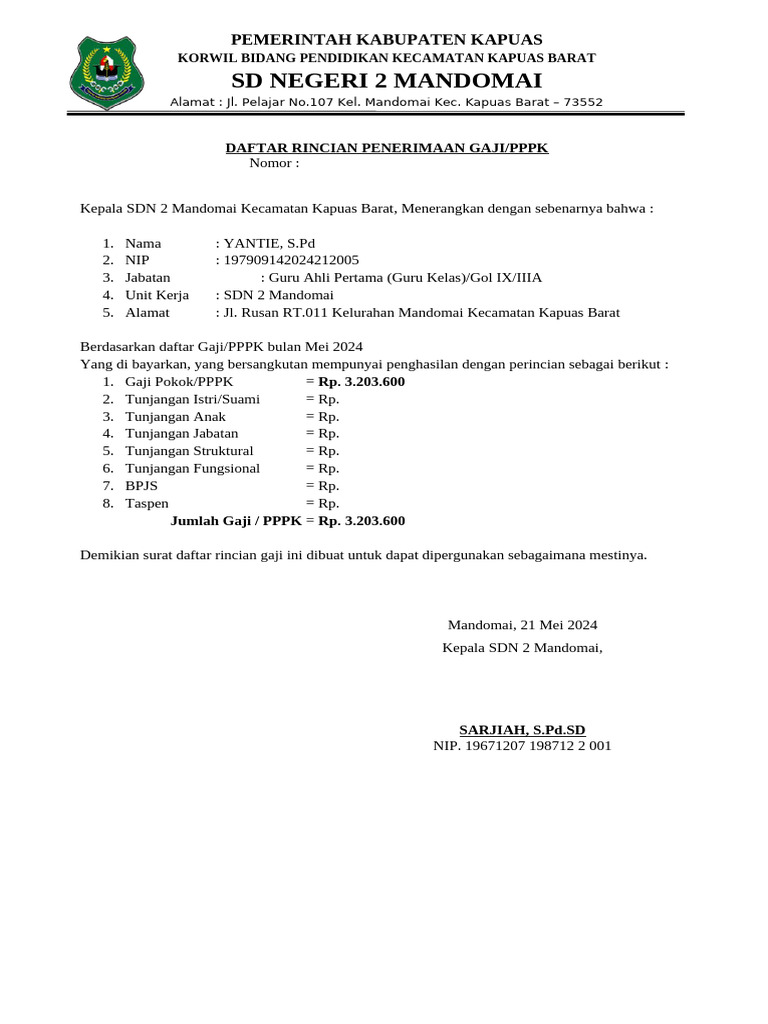 Surat Rincian Penerima Gaji | PDF