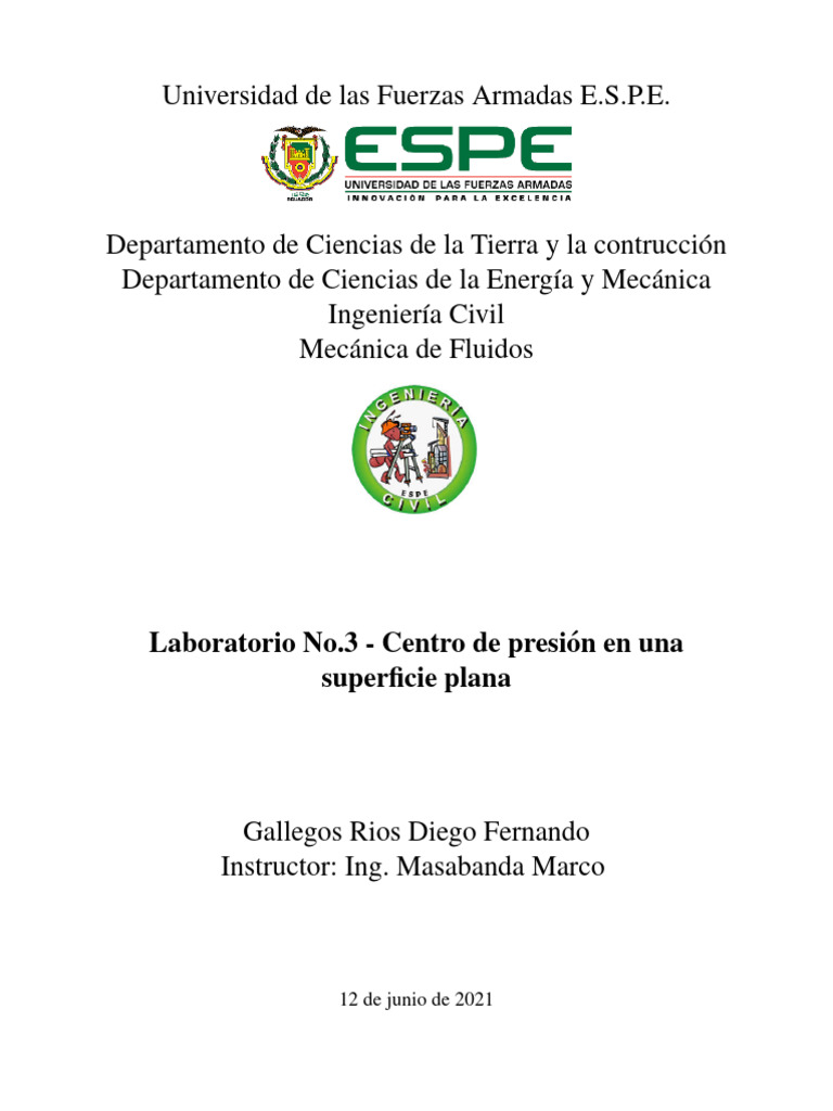 LAB3 - Centro de Presión en Una Superficie Plana | PDF | Medición | Presión