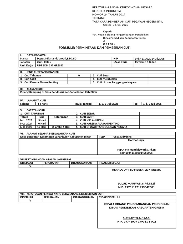 Berkas Cuti Puput 2025 | PDF