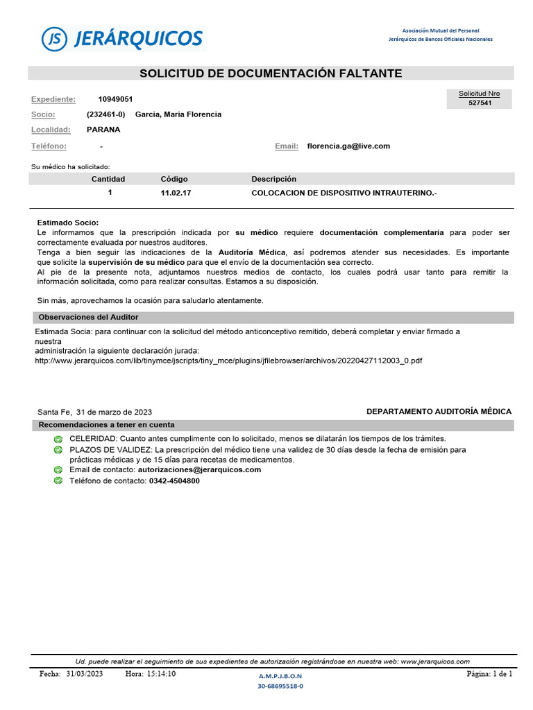 Solicitud de Documentación Faltante: Socio: Expediente | PDF | Prescripción médica